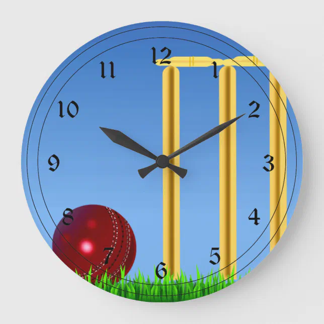 Cricket, wicket and ball large clock | Zazzle