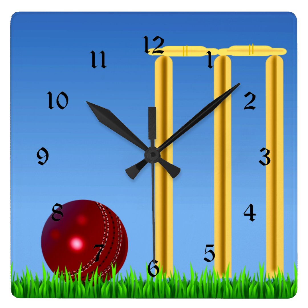 Cricket, wicket and ball square wall clock | Zazzle