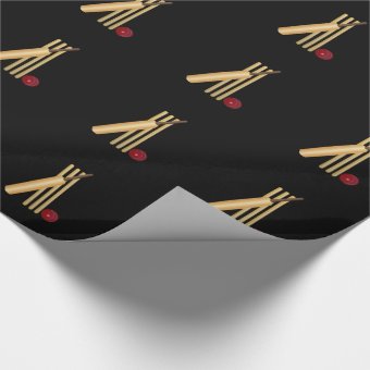 Cricket - Wicket, Bat and Ball, Black Background Wrapping Paper | Zazzle