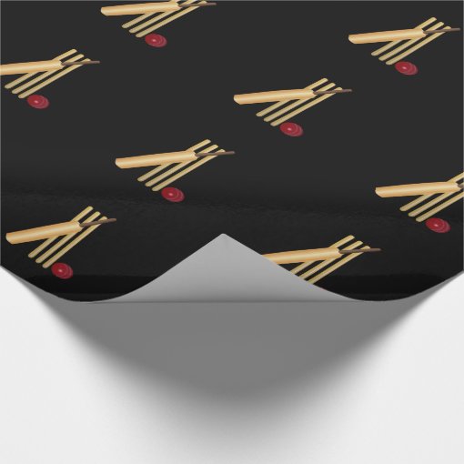 Cricket - Wicket, Bat and Ball, Black Background Wrapping Paper | Zazzle