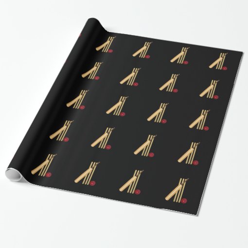 Cricket - Wicket, Bat and Ball, Black Background Wrapping Paper | Zazzle