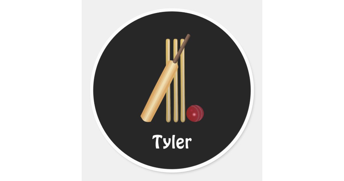 Cricket - Wicket, bat and ball, template Classic Round Sticker | Zazzle
