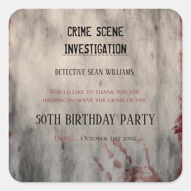 Crime Scene Investigation Birthday Thank You Square Sticker | Zazzle