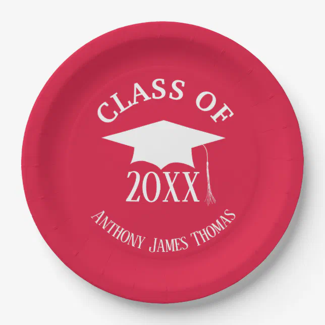Crimson Grad Cap and Leaves Paper Plates 9" | Zazzle