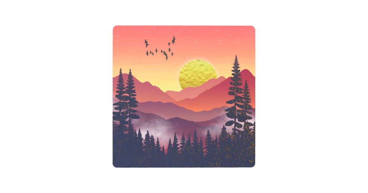 Crimson Mountains Landscape Metal Print | Zazzle
