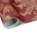 Crimson Red and Gold Vintage Damask Wrapping Paper | Zazzle