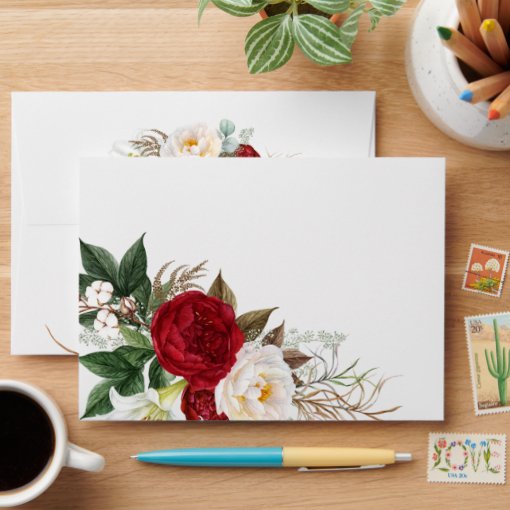 Crimson Red and Ivory Peonies Envelope | Zazzle