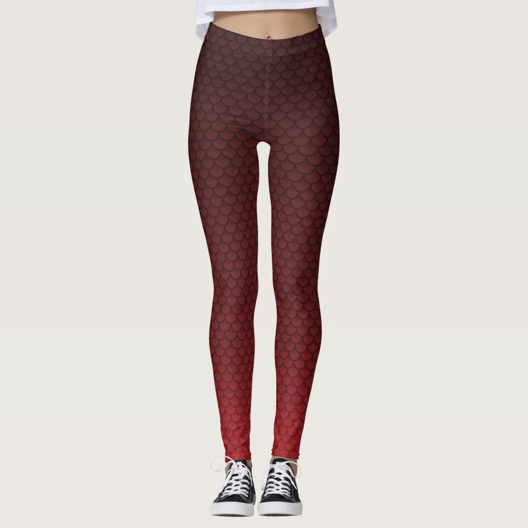 Crimson Red Ombre Dragon Scale Pattern Leggings | Zazzle
