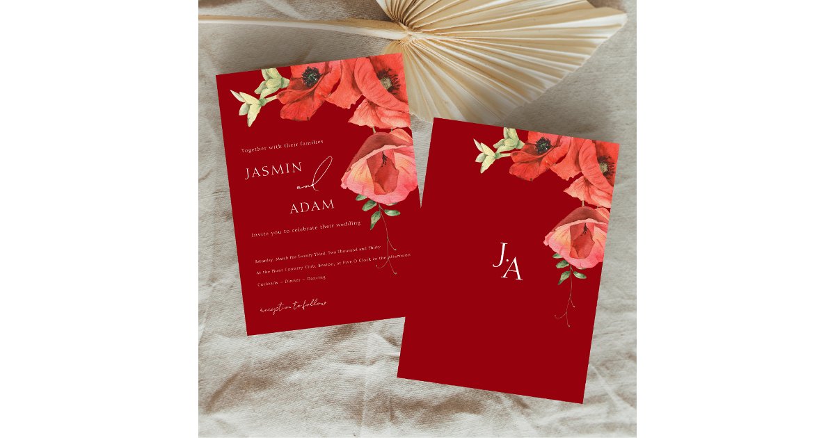 Crimson Red Poppies Floral Wedding Invitation | Zazzle