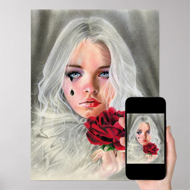 Crimson Red rose gothic girl mime POSTER | Zazzle