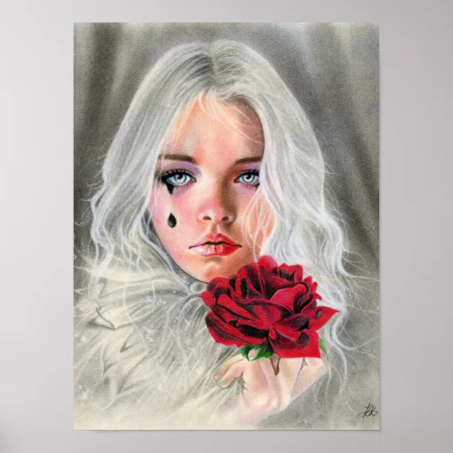 Crimson Red rose gothic girl mime POSTER | Zazzle