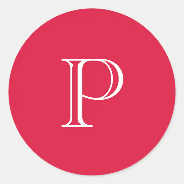 Crimson Red Solid Color Monogram Initial Classic Round Sticker | Zazzle