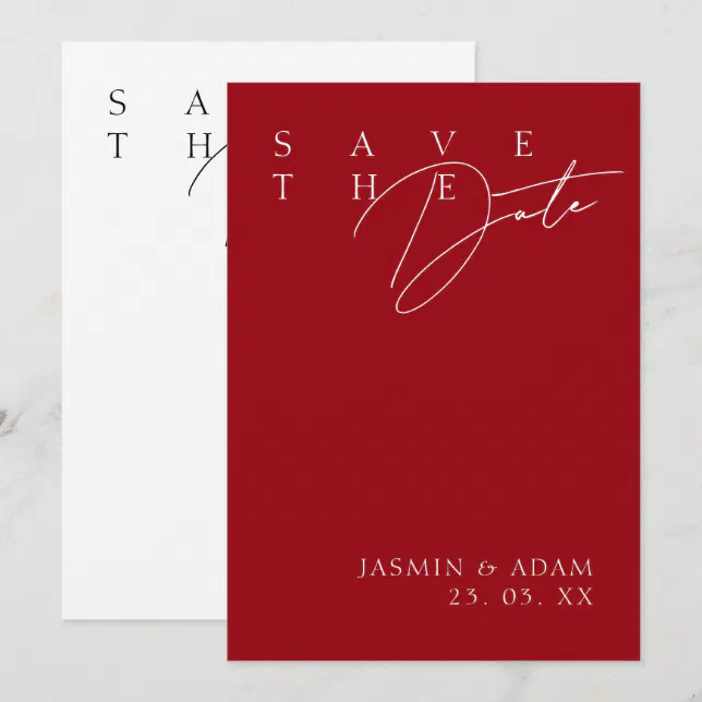 Crimson Red White Modern Typography Wedding Save The Date | Zazzle