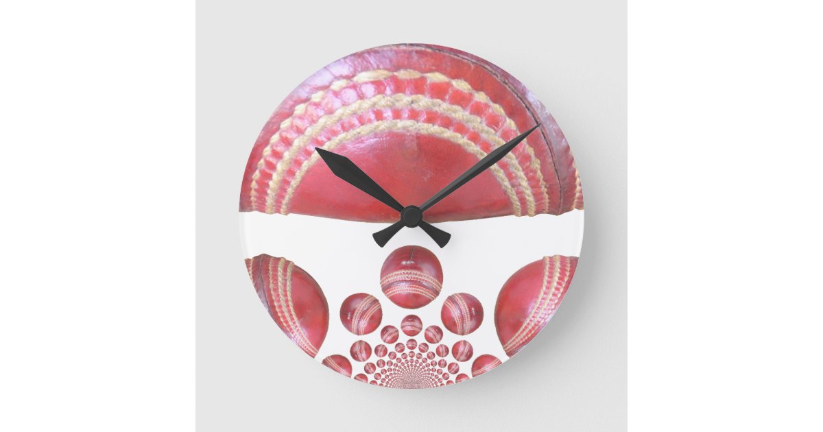 Crimson Spin – A Beautiful Red Cricket Ball Arti Round Clock | Zazzle