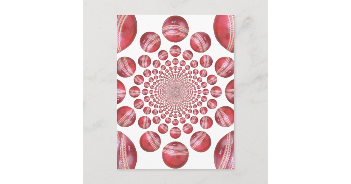 Crimson Vortex: Beautiful Red Cricket Ball Art Postcard | Zazzle
