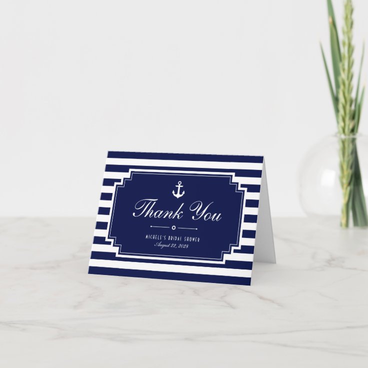 Crisp Blue Nautical Striped Thank You Note Card | Zazzle
