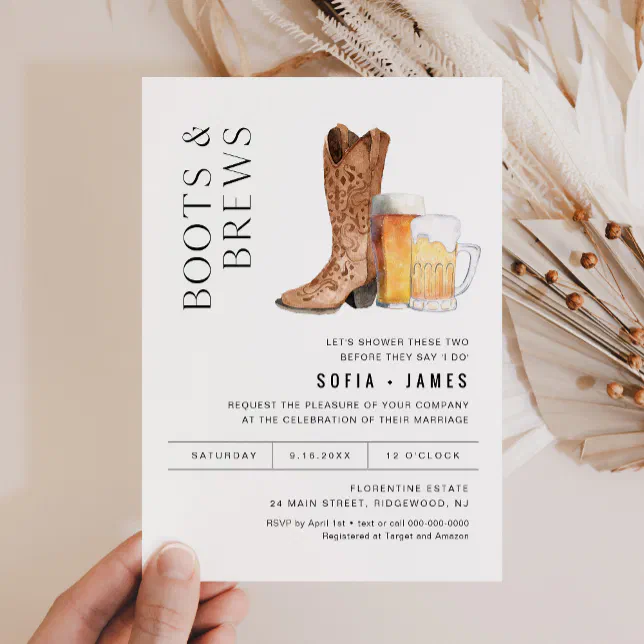 CRISTAL Boots & Brews Couples Shower Invitation | Zazzle
