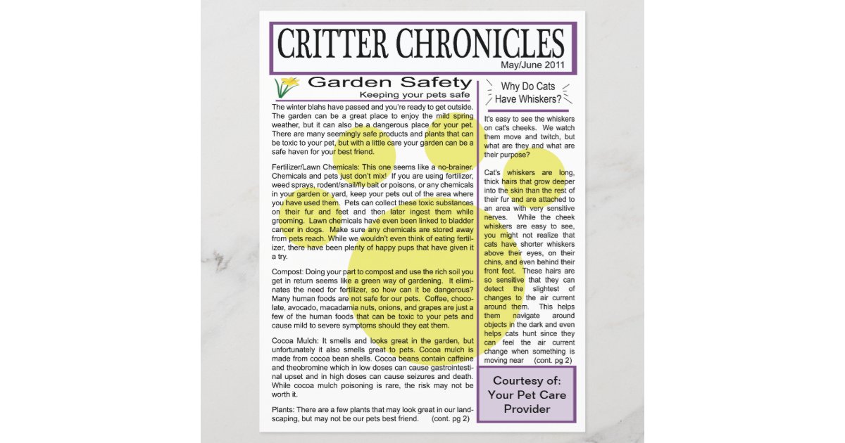 Critter Chronicles Newsletter - May/June 2011 Flyer | Zazzle