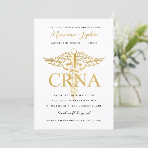 CRNA Nurse Graduation Party Announcement Gold | Zazzle