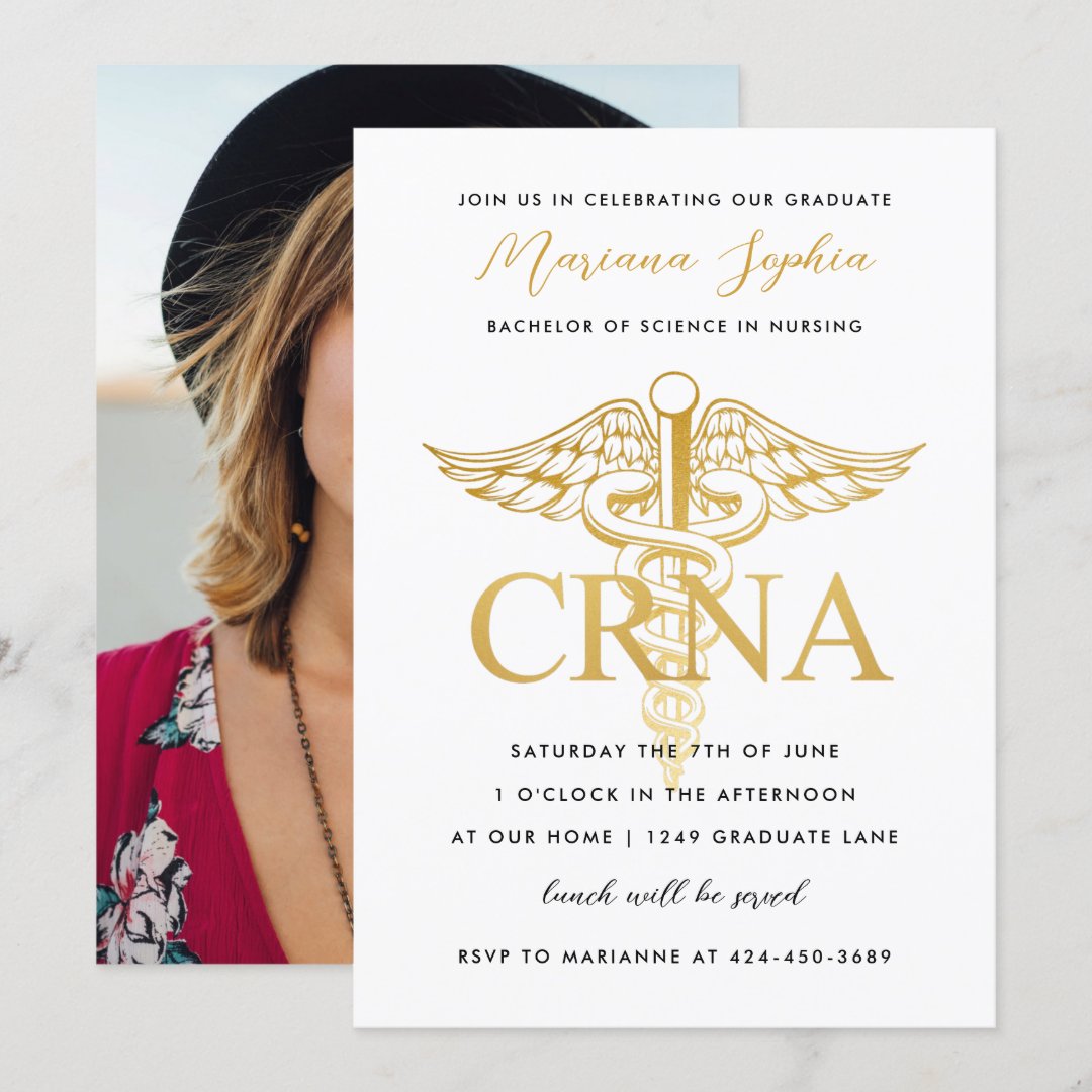 CRNA Nurse Graduation Party Announcement Gold | Zazzle