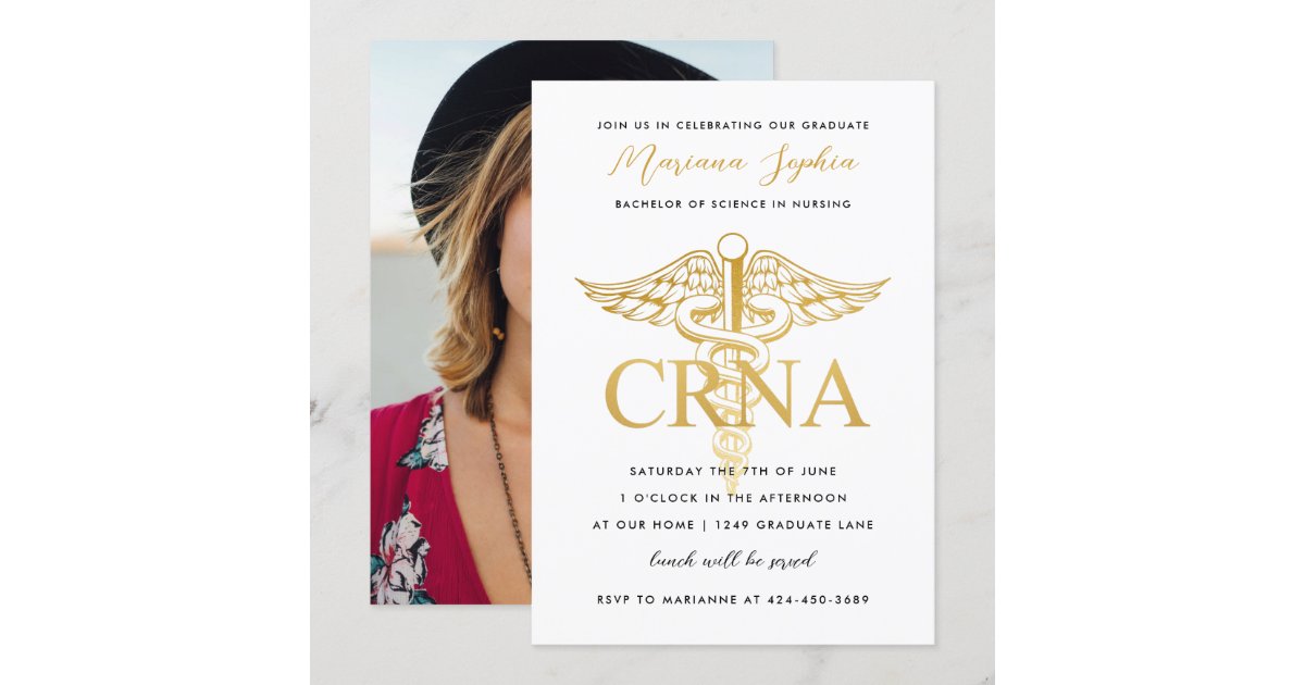 CRNA Nurse Graduation Party Announcement Gold | Zazzle