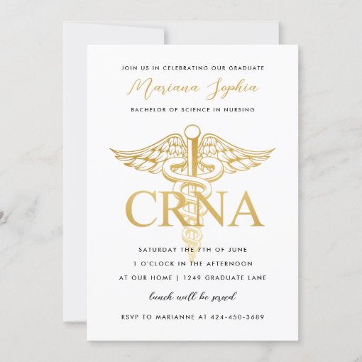 CRNA Nurse Graduation Party Announcement Gold | Zazzle