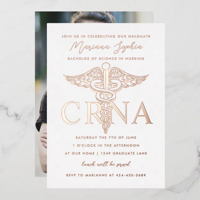 CRNA Nursing Graduation Gold Foil Invitation | Zazzle