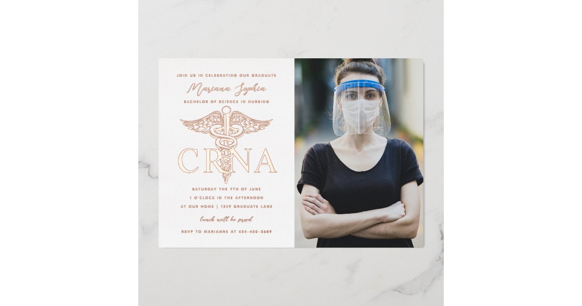 CRNA Nursing Graduation Photo Gold Foil Invitation | Zazzle