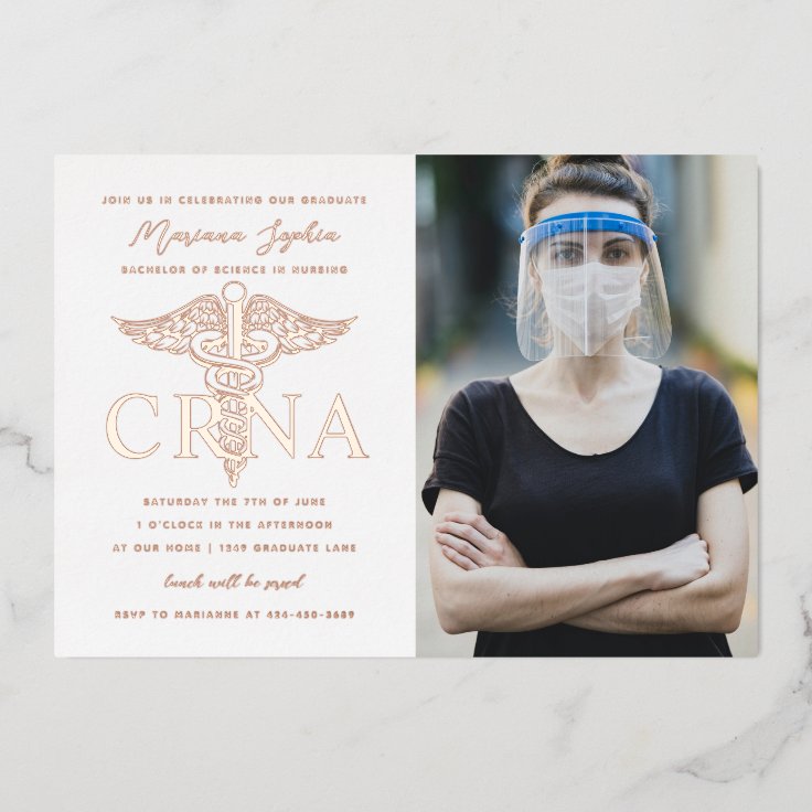 CRNA Nursing Graduation Photo Gold Foil Invitation | Zazzle