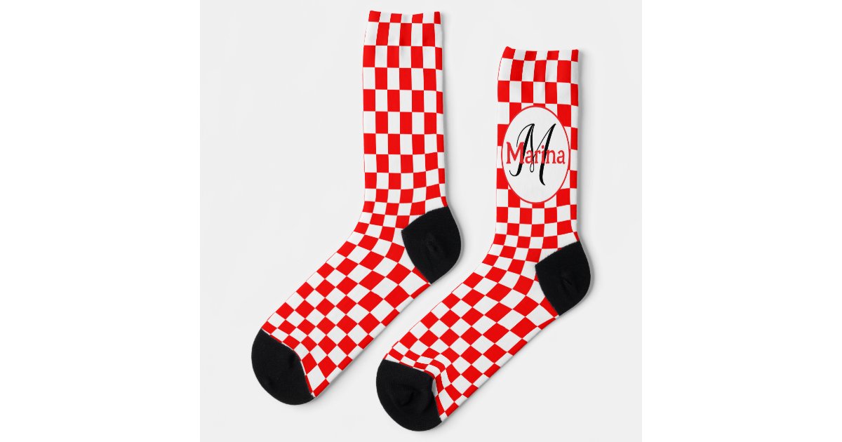 Croatia Checkered Monogram Socks | Zazzle