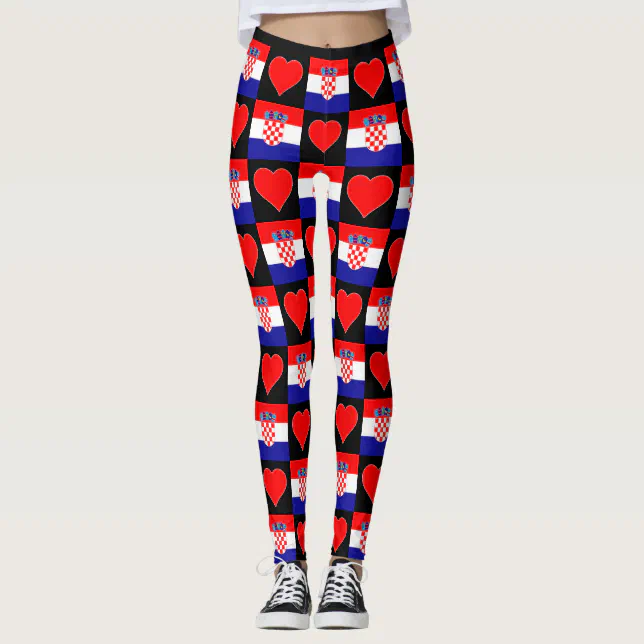 Croatia Flag Heart Pattern Cute Patriotic Croatian Leggings | Zazzle