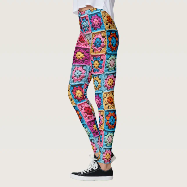 Crochet Granny Square Pattern Effect Leggings | Zazzle