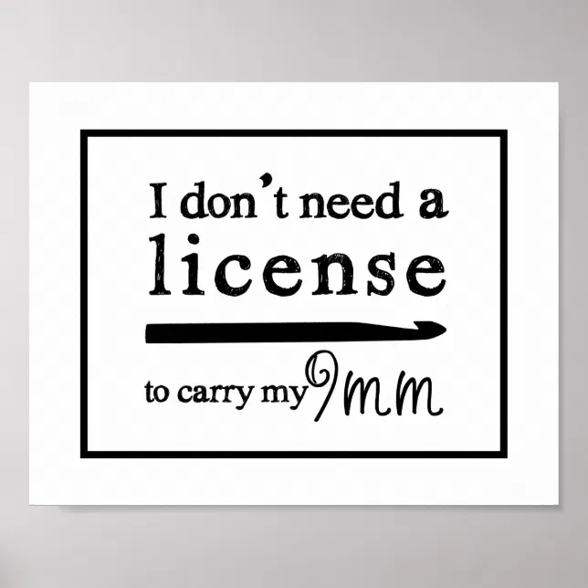 Crochet Hook License Craft Room Poster | Zazzle