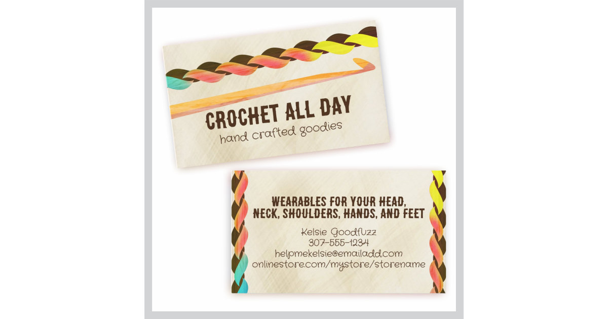 crochet hook stitching yarn crafts craft show business card | Zazzle