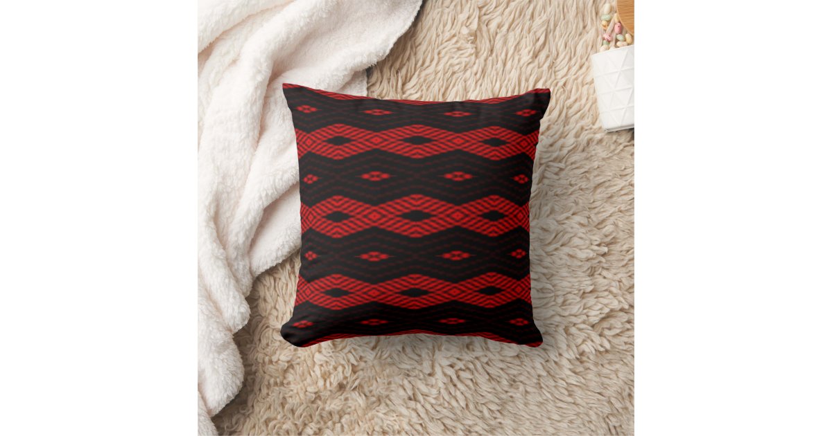 Crocheted Black & Red Throw Pillow | Zazzle
