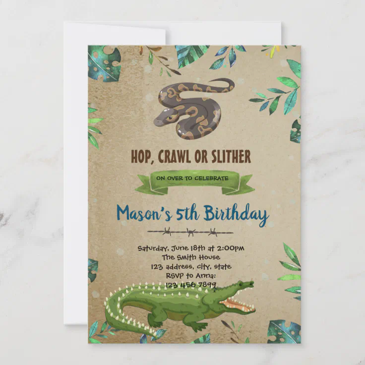 Crocodile and snake party invitation | Zazzle
