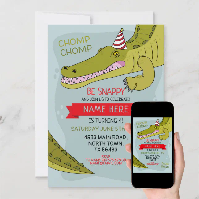 Crocodile Birthday Party Croc Alligator Swamp Invitation | Zazzle