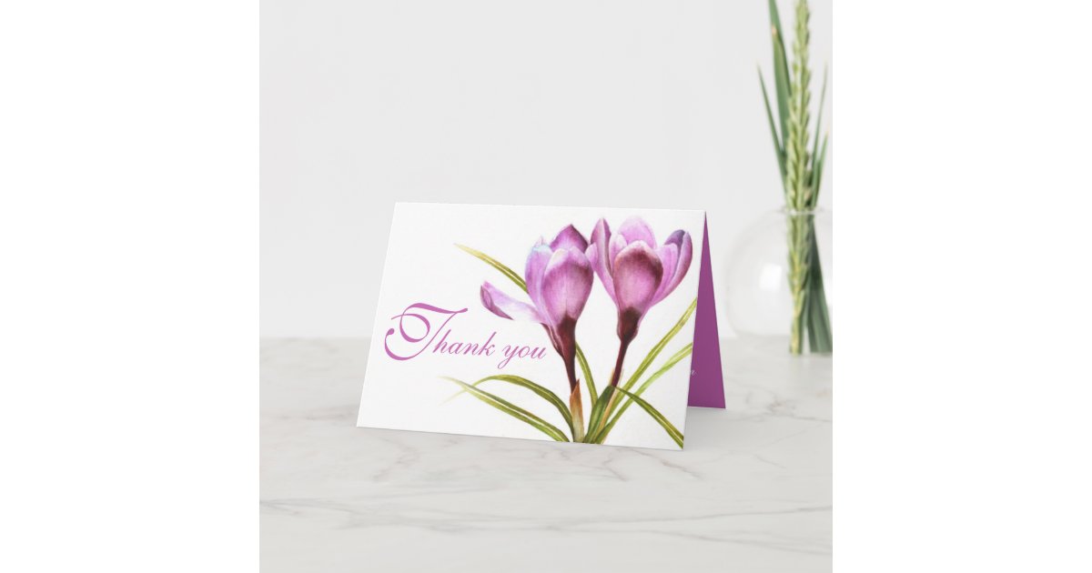 Crocus purple flower wedding thank you card | Zazzle