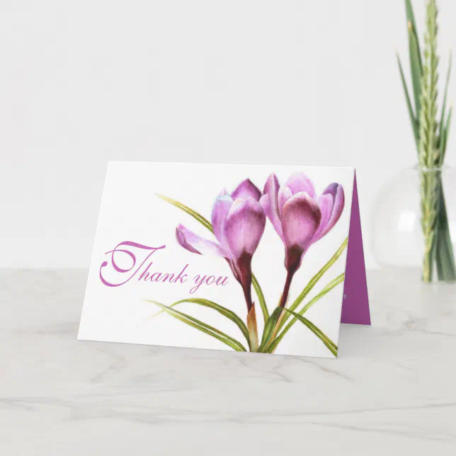Crocus purple flower wedding thank you card | Zazzle