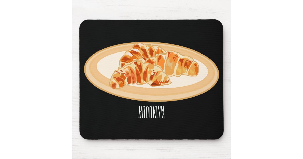 Croissant cartoon illustration mouse pad | Zazzle