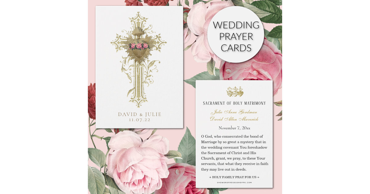 Cross and Heart Catholic Wedding Prayer Card | Zazzle
