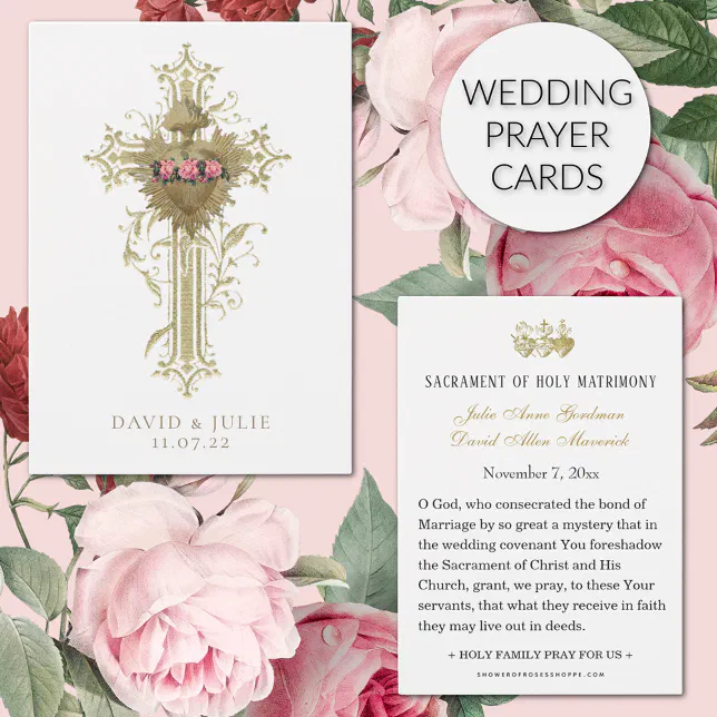 Cross and Heart Catholic Wedding Prayer Card | Zazzle