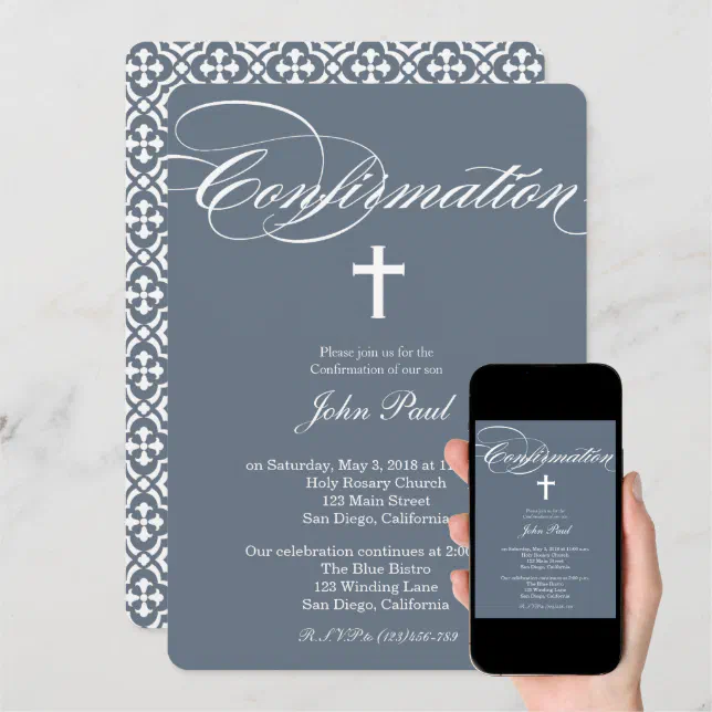 Cross and Quatrefoil Confirmation Invitation | Zazzle