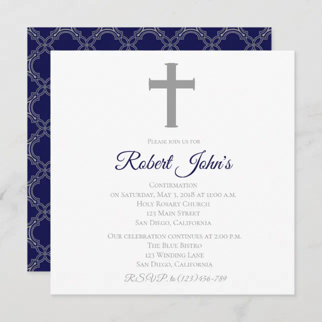Cross and Quatrefoil Confirmation Invitation | Zazzle