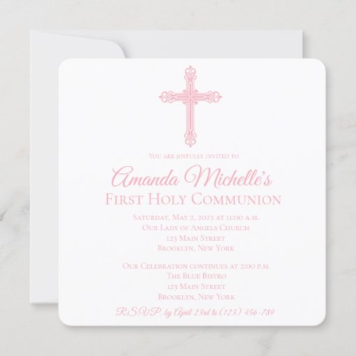 Cross and Quatrefoil First Communion Invitation | Zazzle