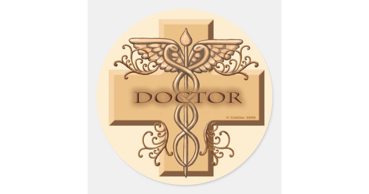 Cross caduceus doctor classic round sticker | Zazzle