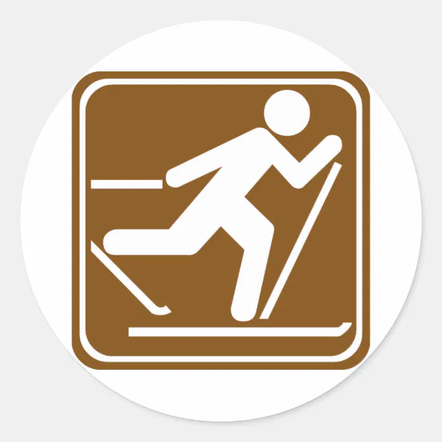 Cross Country Skiing Highway Sign Classic Round Sticker | Zazzle