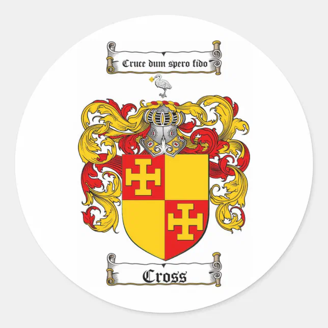 CROSS FAMILY CREST - CROSS COAT OF ARMS CLASSIC ROUND STICKER | Zazzle