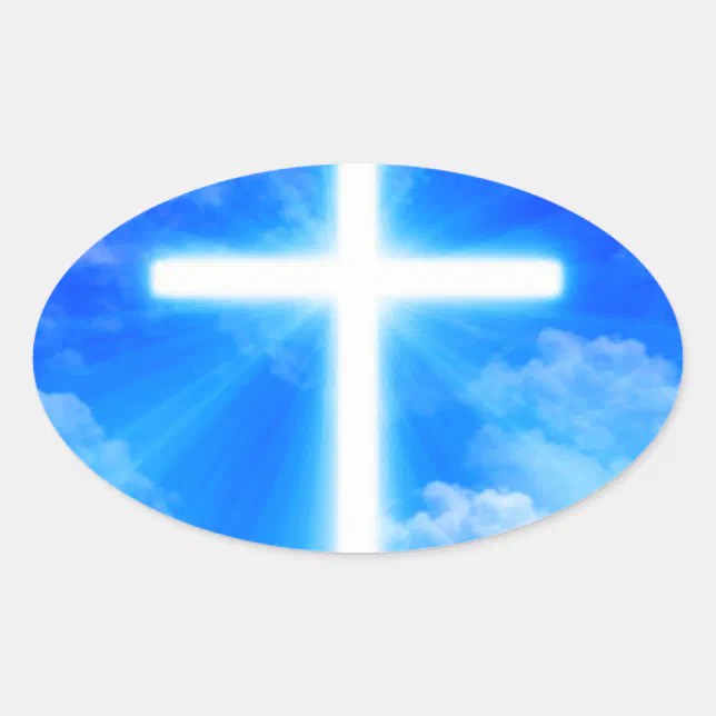 Cross of Light Jesus Christ Customizable Christian Oval Sticker | Zazzle
