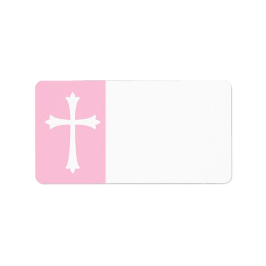 Cross on pink. Baptism, communion or confirmation Label | Zazzle.com